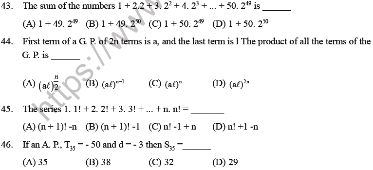 JEE Mathematics Sequence and Series MCQs Set B with Answers